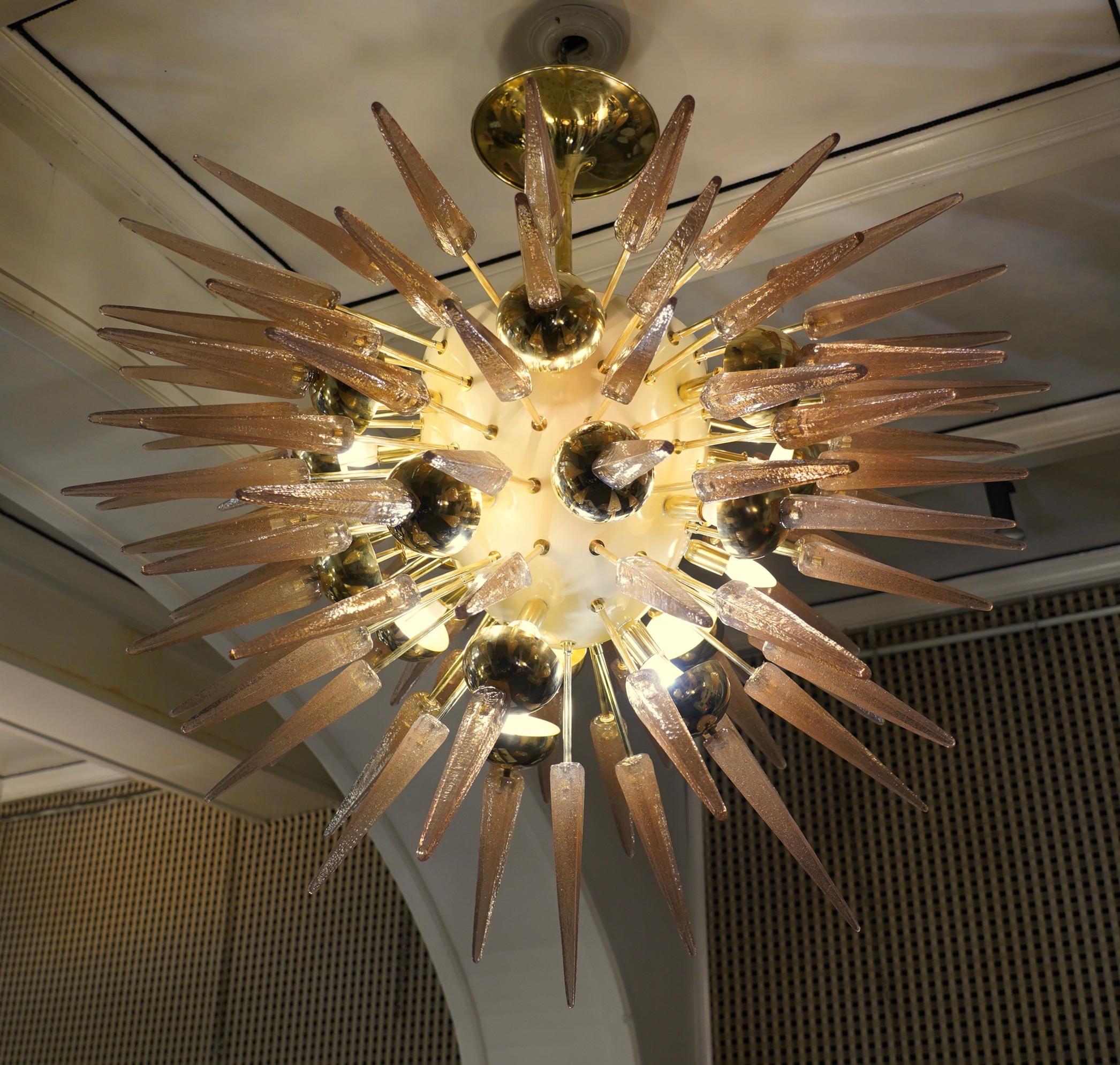 Midcentury Sputnik Spherical Pink Glass and Brass Chandelier, 1990 at ...