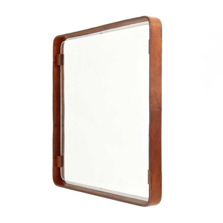 Midcentury Square Leather Frame Mirror, 1960s at 1stDibs
