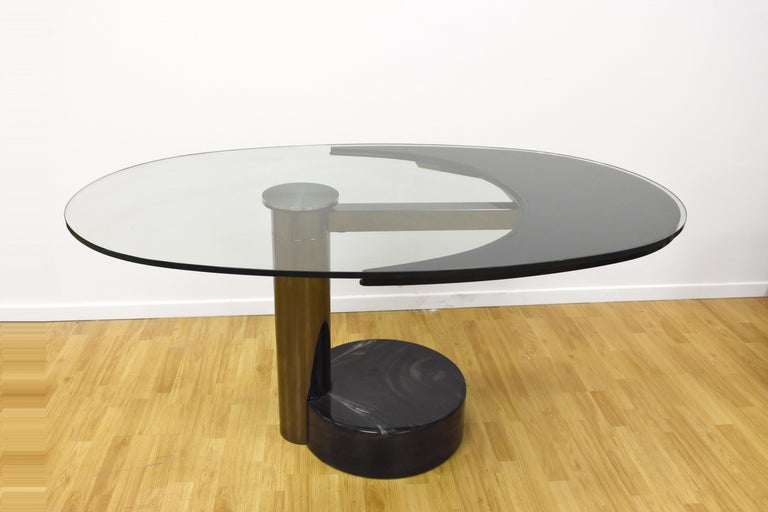 Midcentury Steel and Glass Oval Revolving Dining Table after Pierre ...