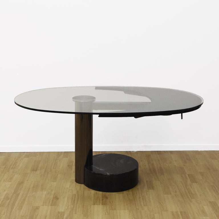 Midcentury Steel and Glass Oval Revolving Dining Table after Pierre ...