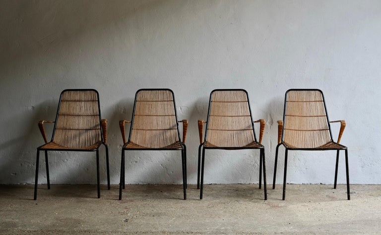 Midcentury Steel and Wicker Chairs For Sale at 1stDibs