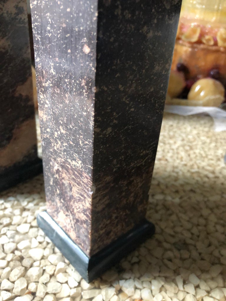 Stone Pillar Candleholder Pair, Chestnut Granite, Neoclassical 1960s ...