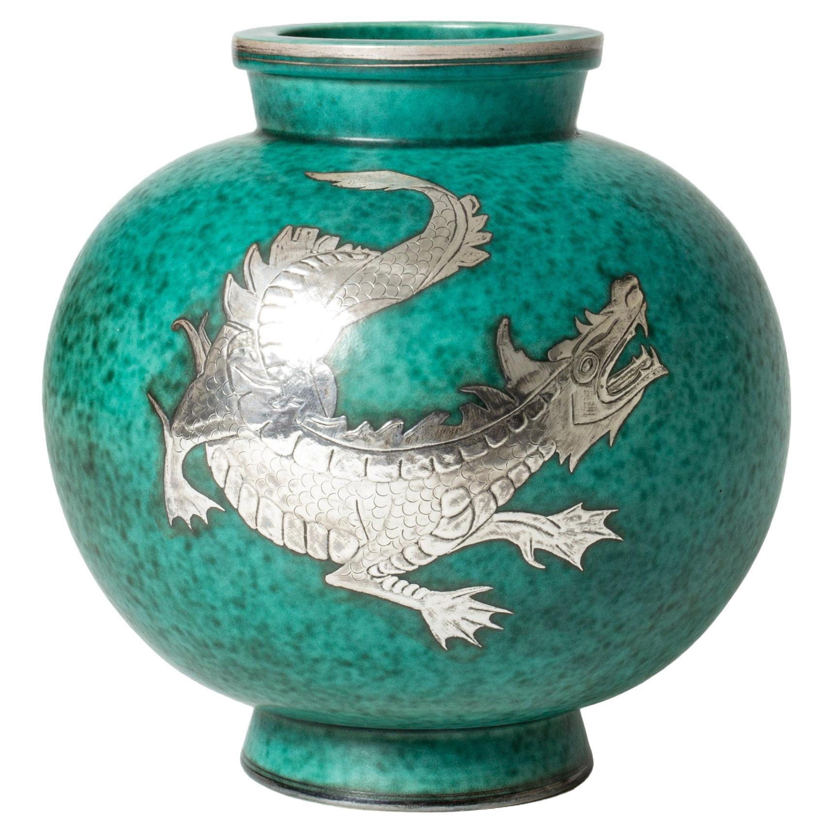 Midcentury Stoneware “Argenta” Vase by Wilhelm Kåge, Gustavsberg ...