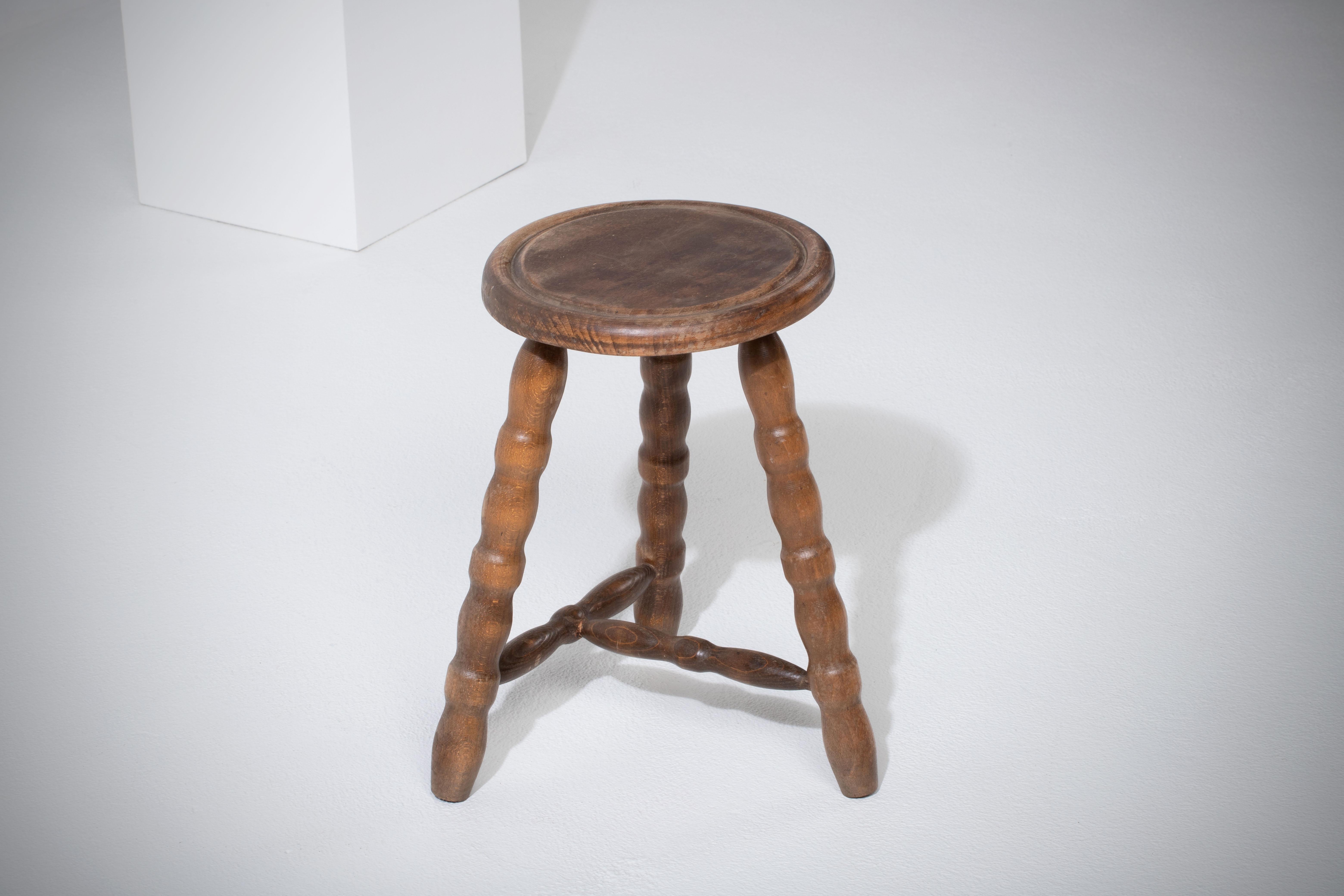 Midcentury Stool with Turned Wood Legs, 1960s, France For Sale at 1stDibs
