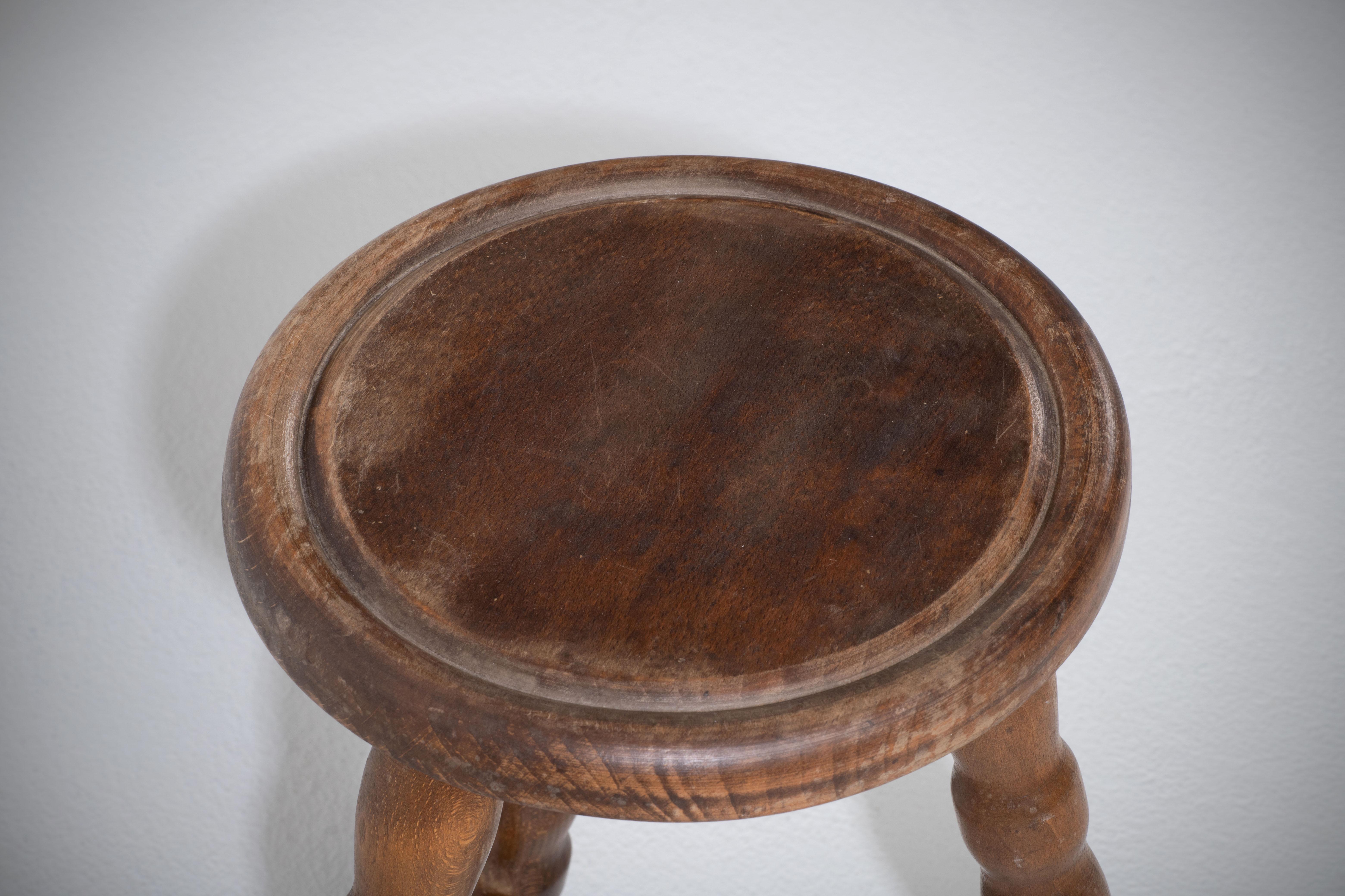 Midcentury Stool with Turned Wood Legs, 1960s, France For Sale at 1stDibs