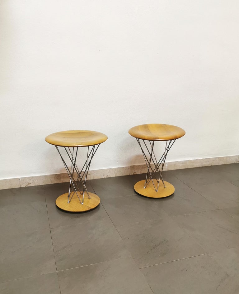 Midcentury Stools Isamu Noguchi for Knoll Wood Chromed Steel 1955s Set ...