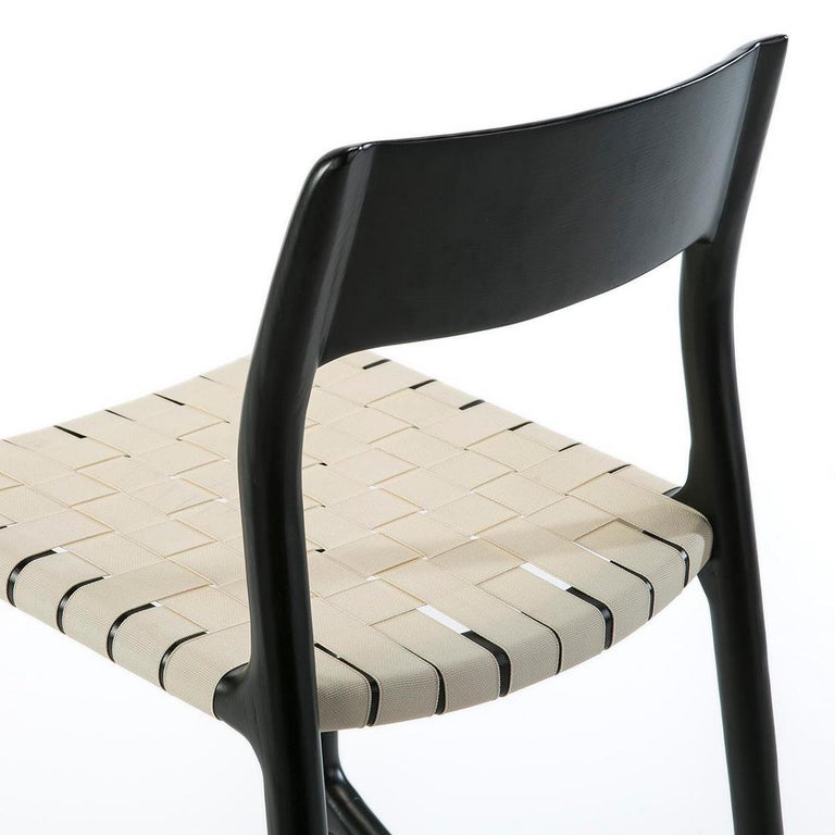 Midcentury Style Black Lacquered Wooden and White Canvas Counter Stool ...