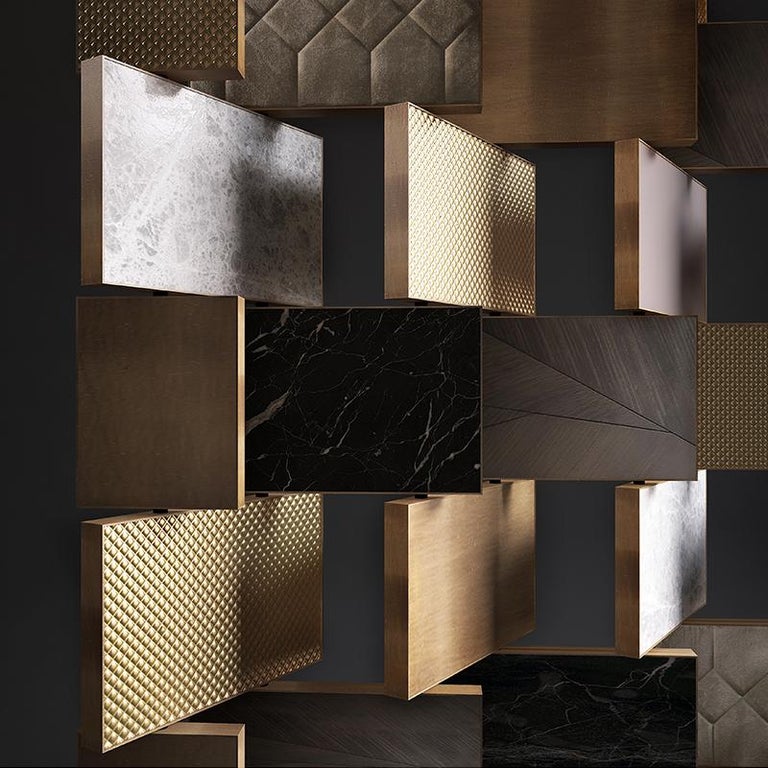 Midcentury Style, Empire Screen in Marble, Brass, Stone and Wood, Made ...