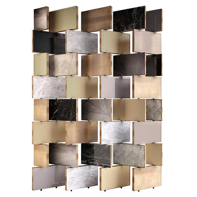 Midcentury Style, Empire Screen in Marble, Brass, Stone and Wood, Made ...
