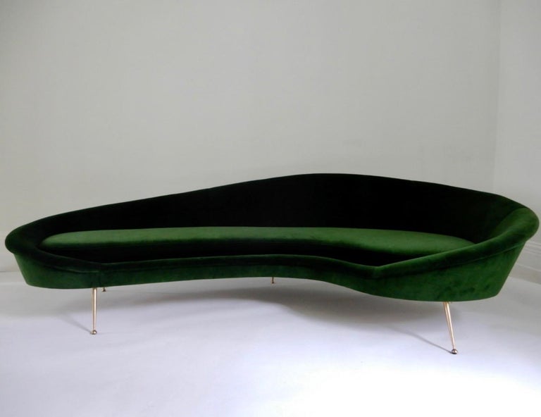 Midcentury Style Italian Curved Green Velvet Sofa at 1stDibs