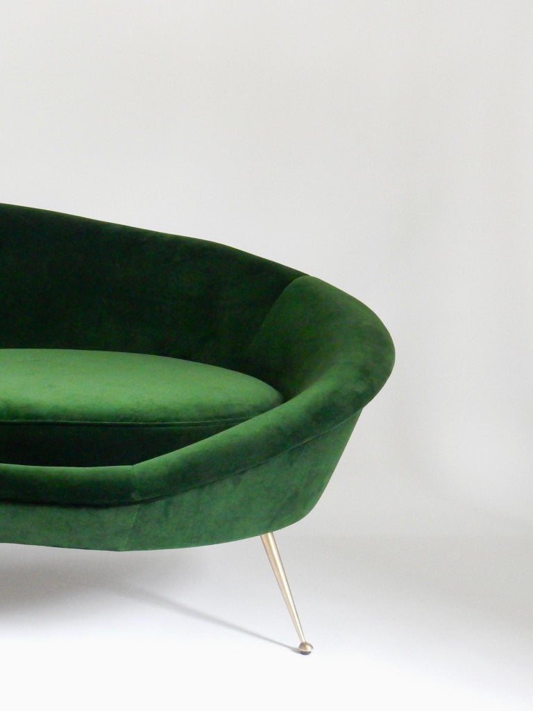 Midcentury Style Italian Curved Green Velvet Sofa at 1stDibs