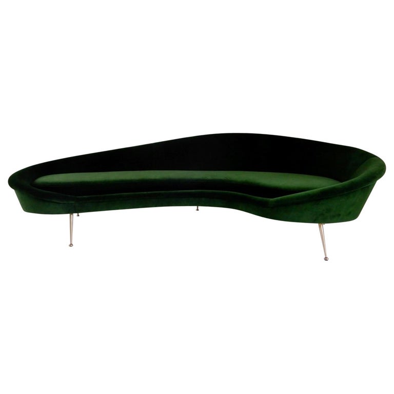 Midcentury Style Italian Curved Green Velvet Sofa at 1stDibs