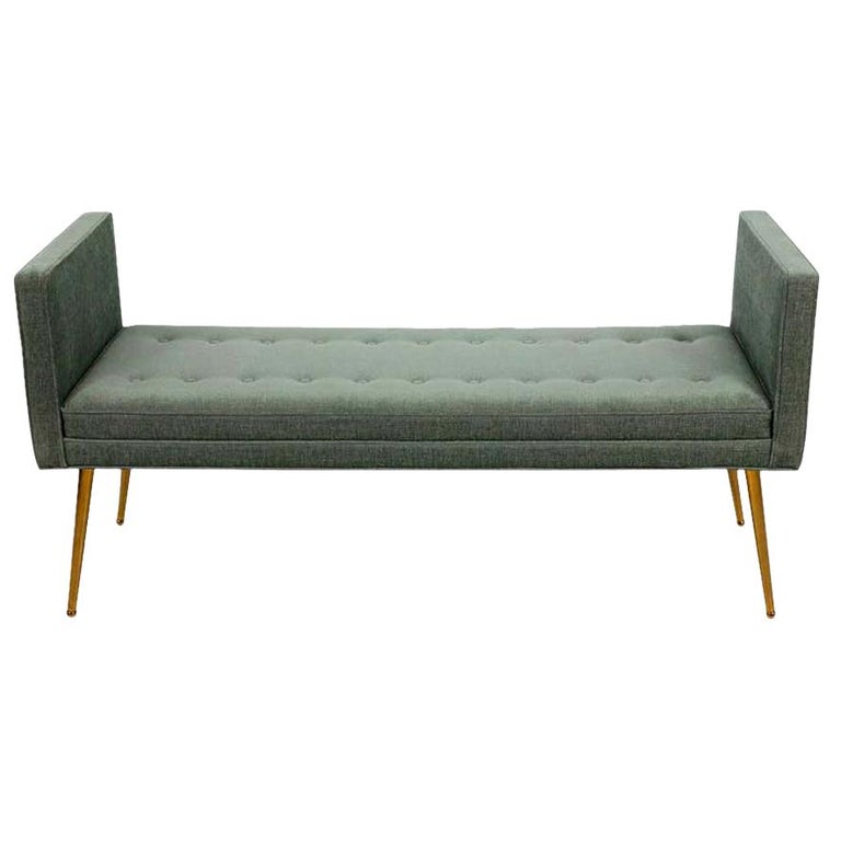 Midcentury Style Upholstered Armed Bench For Sale at 1stDibs