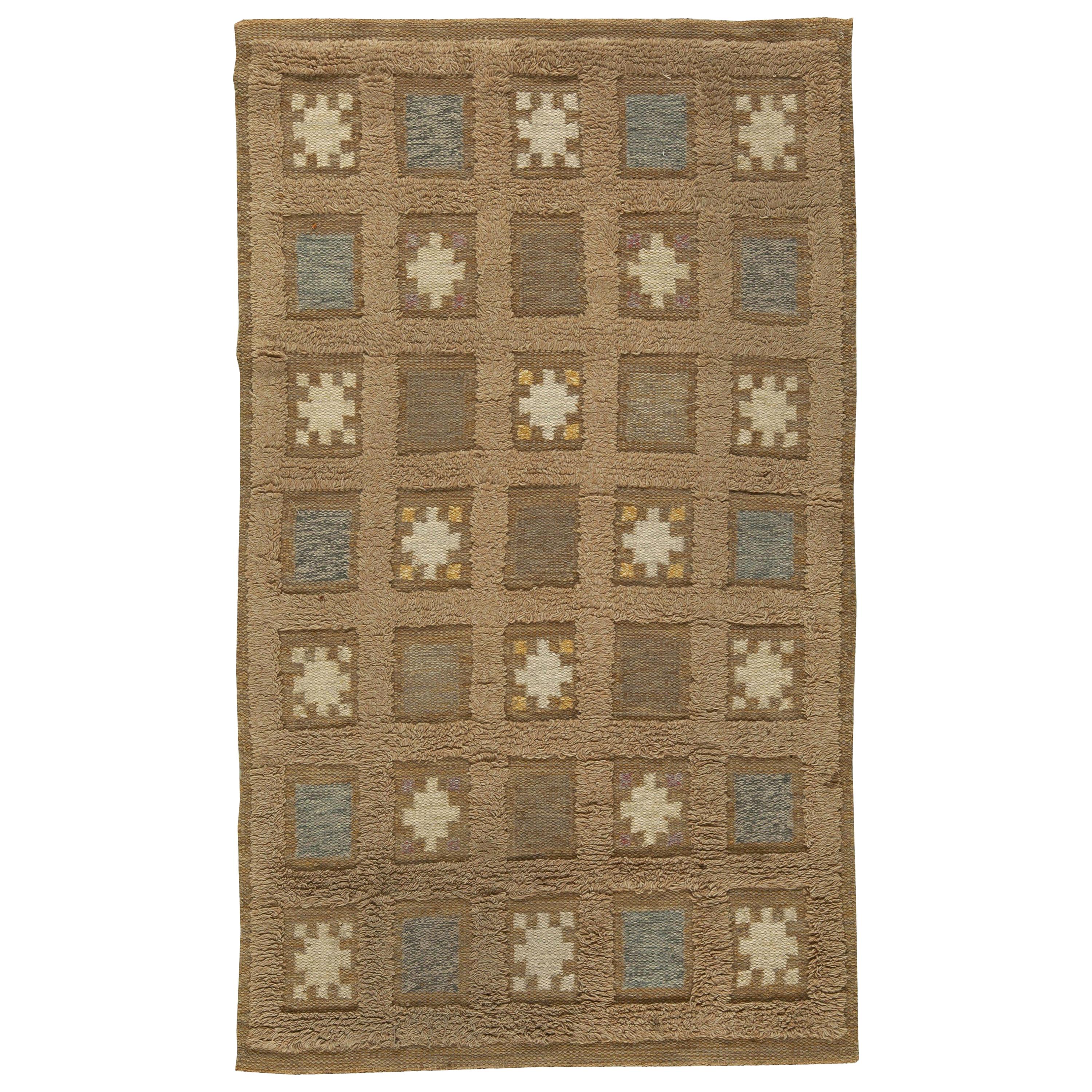 Rug and Kilim’s Scandinavian Style Geometric Beige Blue and Yellow Wool ...