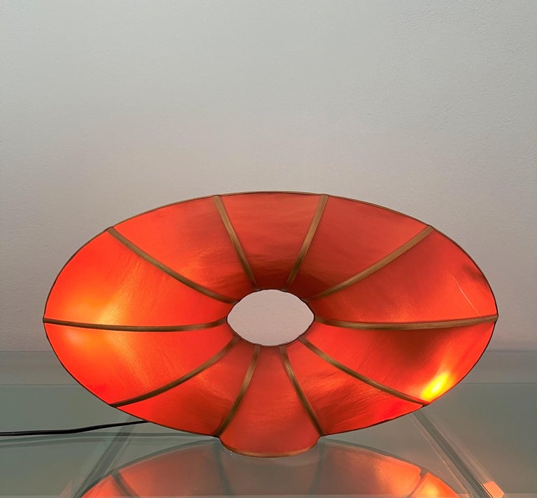 Midcentury Table Lamp Silk Metal Red Coral Lighting Italian Design ...