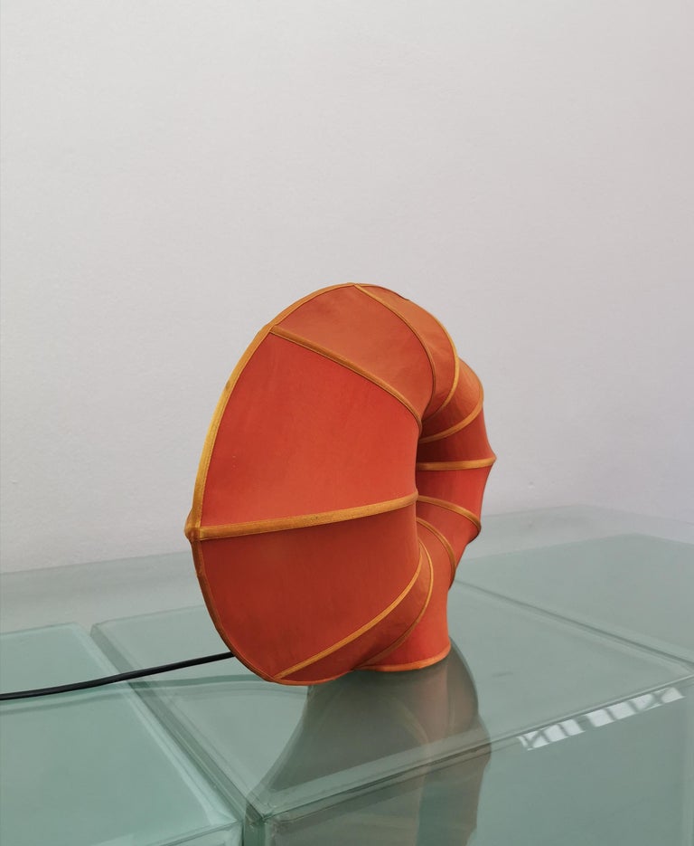 Midcentury Table Lamp Silk Metal Red Coral Lighting Italian Design ...