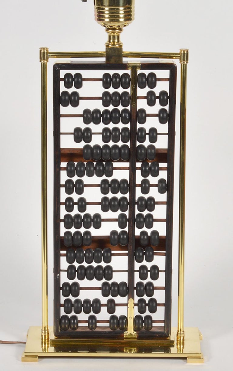 Midcentury Table Lamp with Antique Chinese Abacus in a Brass Frame Work ...