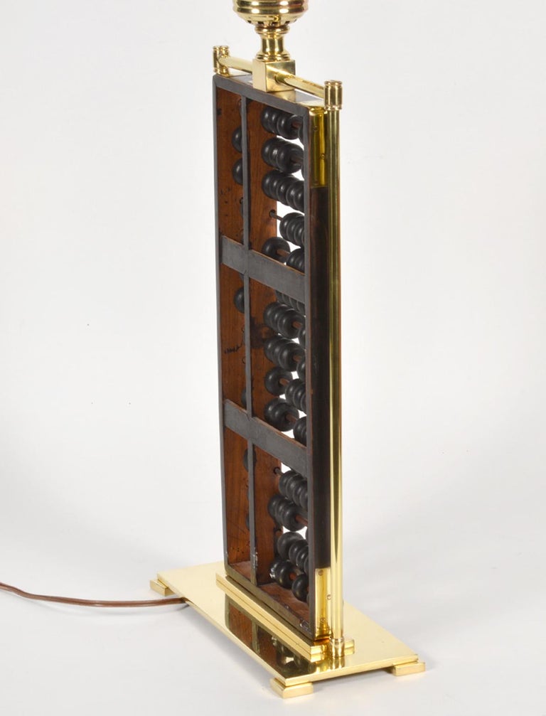 Midcentury Table Lamp with Antique Chinese Abacus in a Brass Frame Work ...
