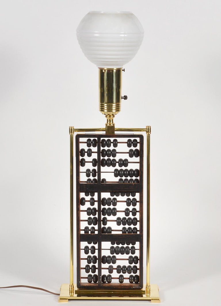 Midcentury Table Lamp with Antique Chinese Abacus in a Brass Frame Work ...