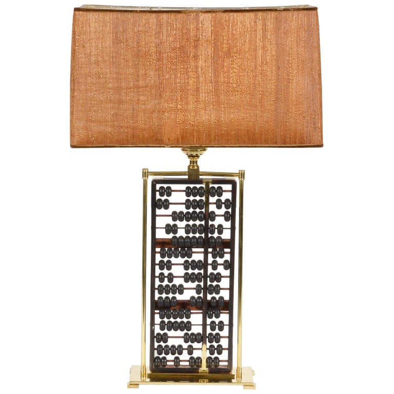 Midcentury Table Lamp with Antique Chinese Abacus in a Brass Frame Work ...