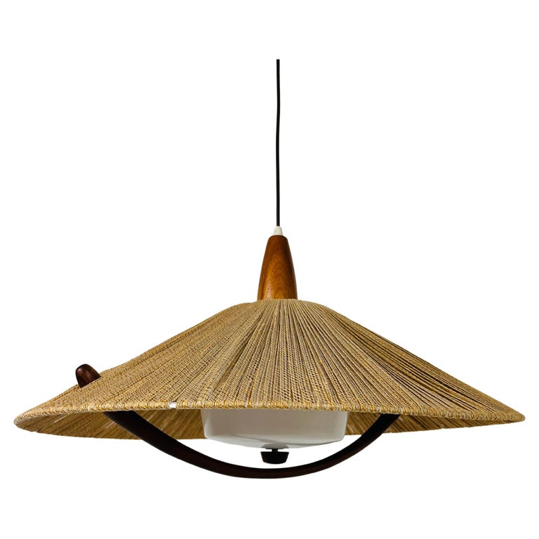 Midcentury Teak and Cord Shade Hanging Lamp by Temde, circa 1960 For ...