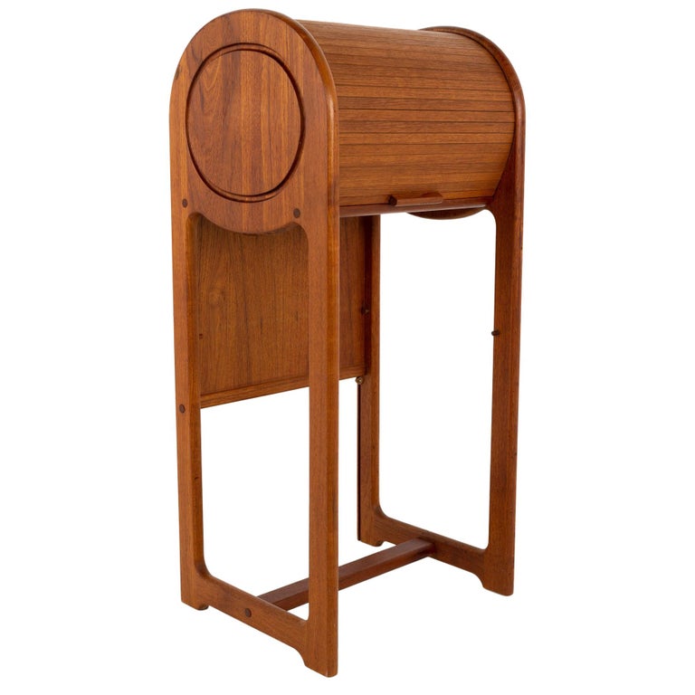 Mid Century Teak Tambour Door Foyer Entry Console Table at 1stDibs