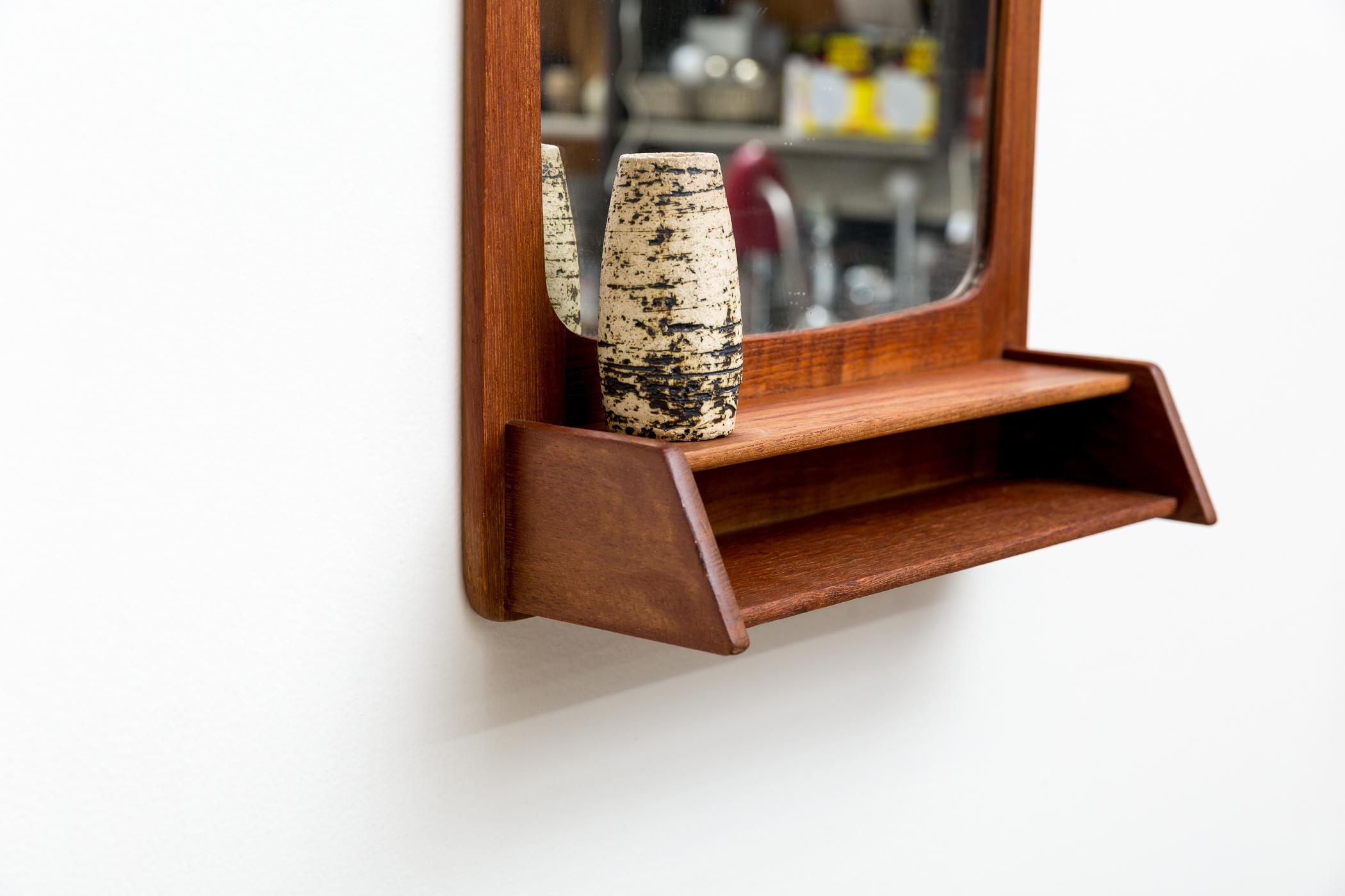 Midcentury Teak Wall Mount Butlers Mirror at 1stDibs