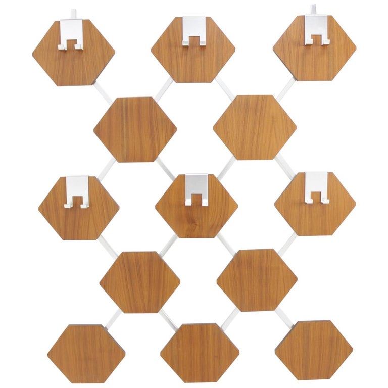 Midcentury Teak Wall Rack Coat, Denmark, 1970s at 1stDibs