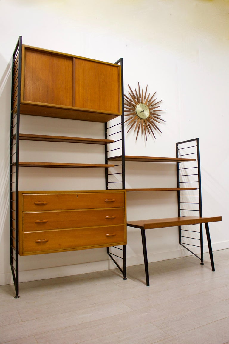 Midcentury Teak Wall Shelving Unit from Ladderax at 1stDibs