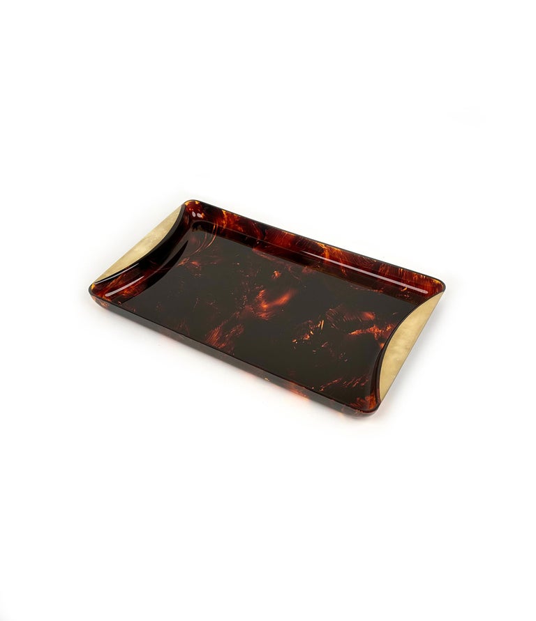 Mid-Century Tortoiseshell Lucite and Brass Serving Tray by Guzzini ...