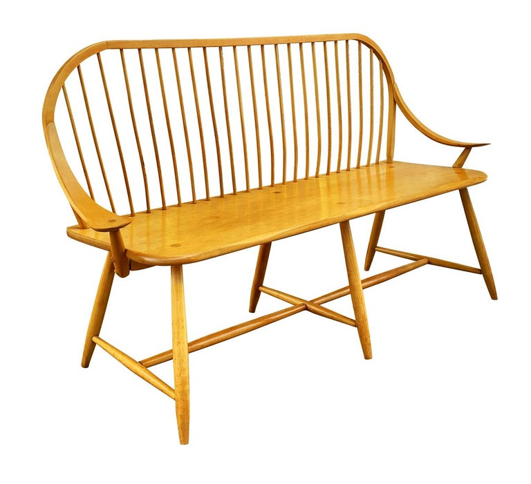 Midcentury Transitional Modern Spindle Back Bentwood Settee Bench in ...