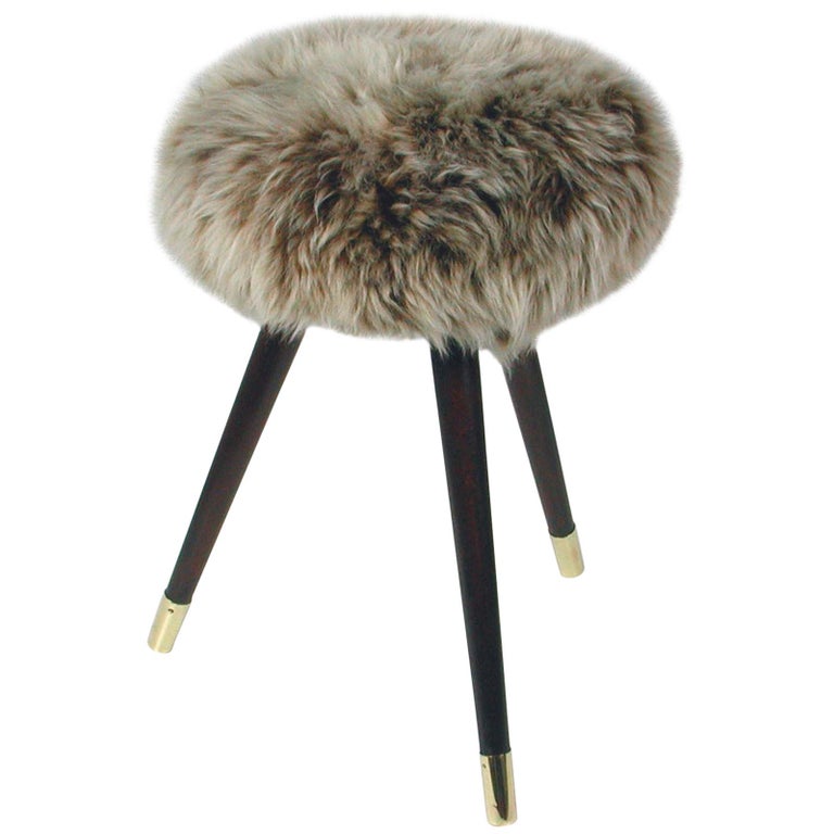 Midcentury Tripod Real Iceland Sheep Lamb Upholstered Stool, 1950s at ...
