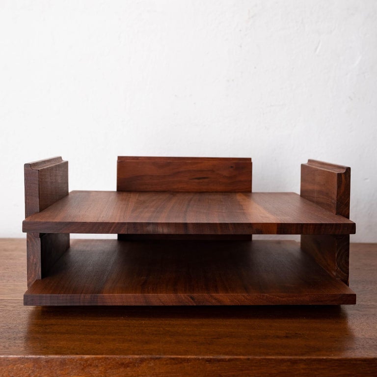 Midcentury Two Tier Stackable Solid Walnut Letter Tray at 1stDibs