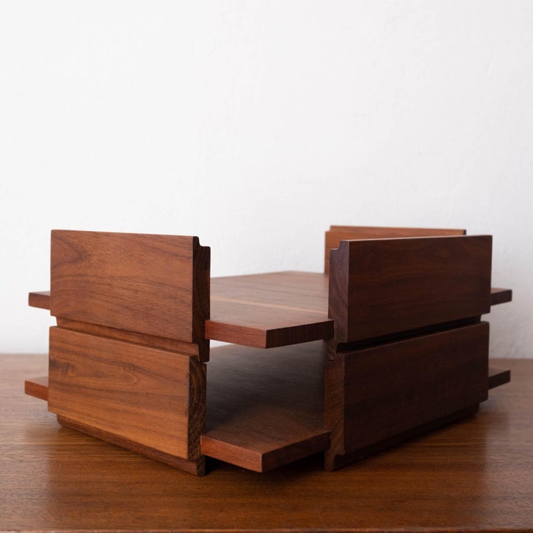 Midcentury Two Tier Stackable Solid Walnut Letter Tray at 1stDibs