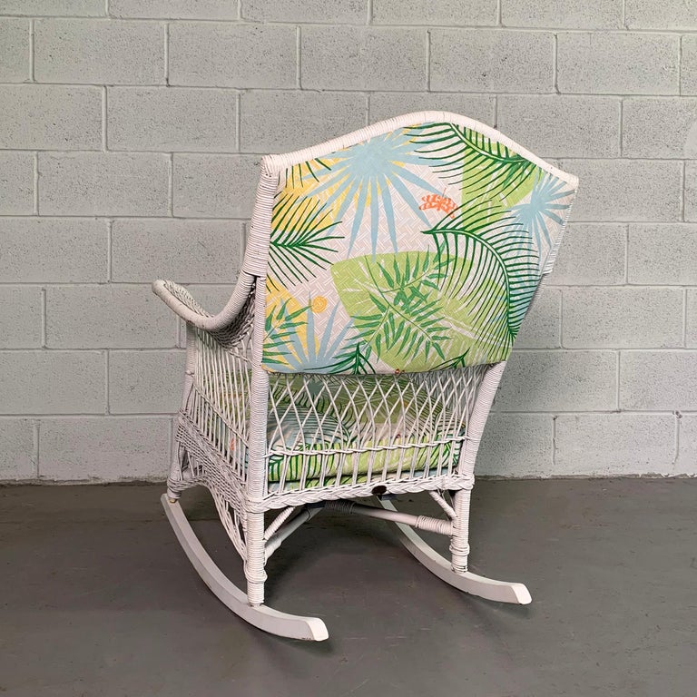 Midcentury Upholstered White Wicker Rocking Chair at 1stDibs | vintage ...