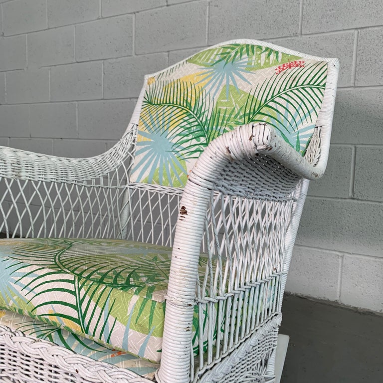 Midcentury Upholstered White Wicker Rocking Chair at 1stDibs | vintage ...