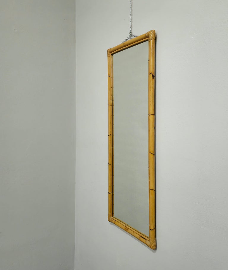 Midcentury Wall Mirror Bamboo Rattan Rectangular Italian Design, 1970s ...