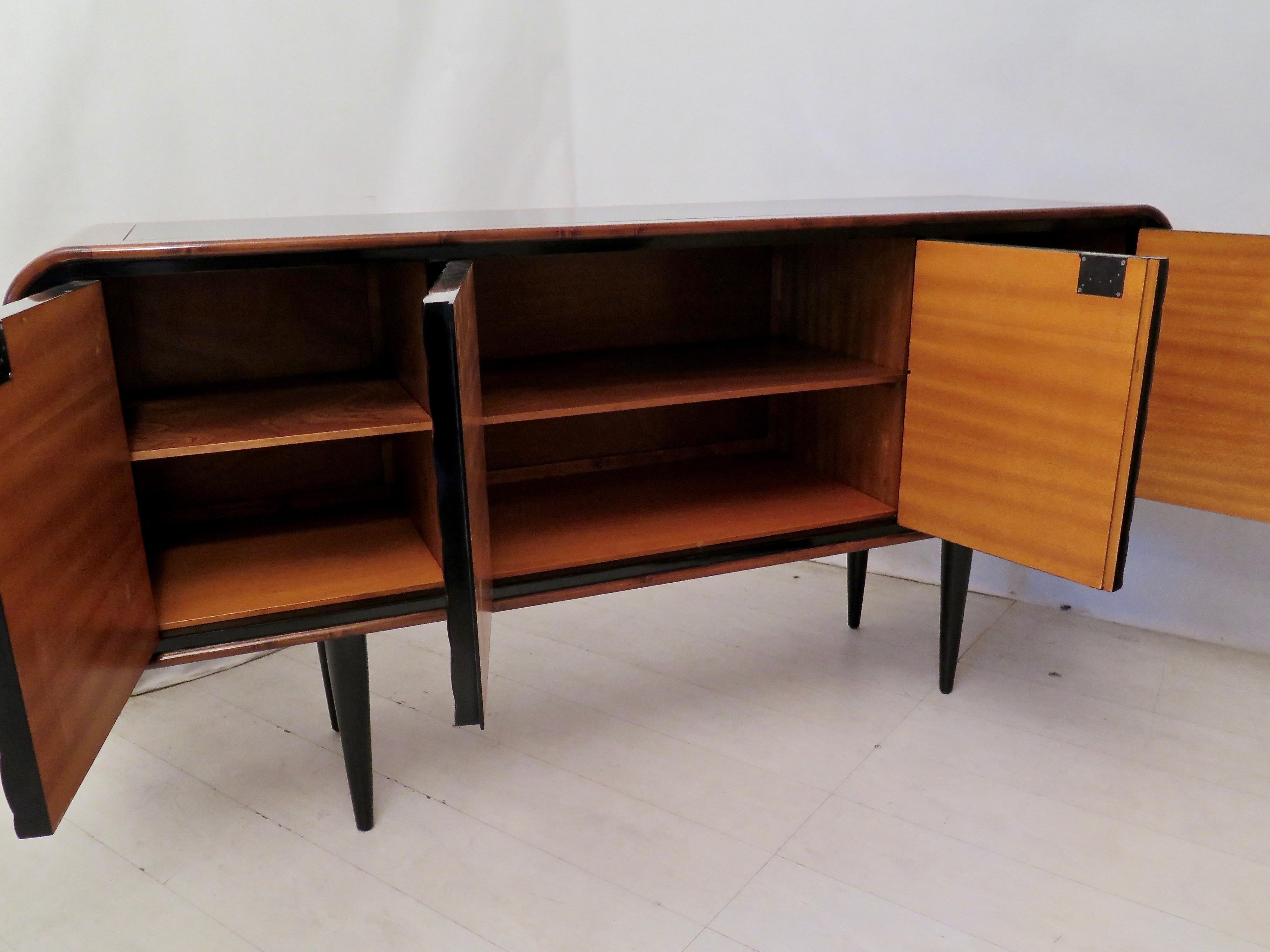 Midcentury Walnut and Black Shellac Italian Sideboard, 1950 at 1stDibs