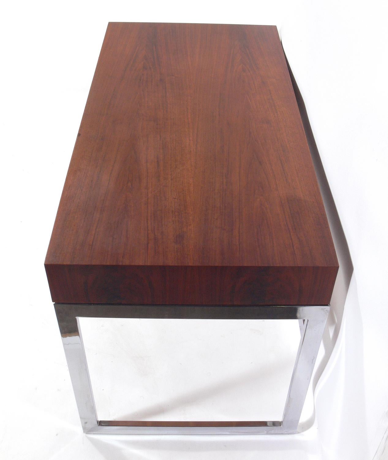 Midcentury Walnut and Chrome Desk at 1stDibs | wood and chrome desk