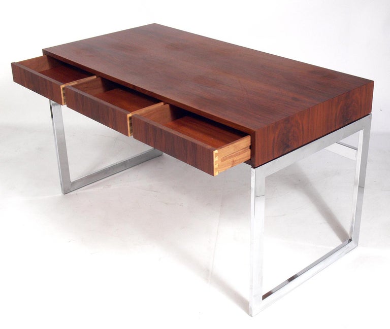 Midcentury Walnut and Chrome Desk at 1stDibs | wood and chrome desk