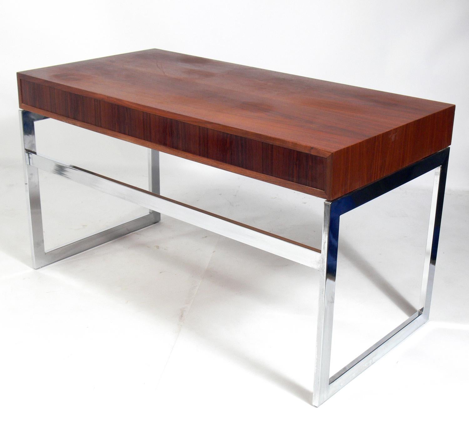 Midcentury Walnut and Chrome Desk at 1stDibs | wood and chrome desk