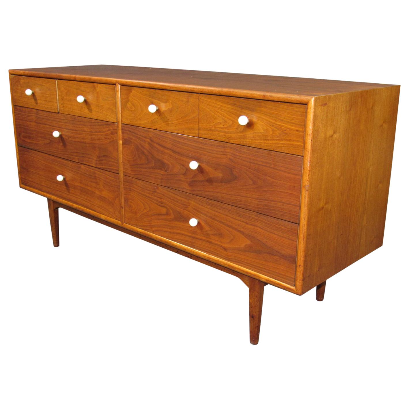Milo Baughman Walnut Chest of Drawers with Brass Handles for Drexel For ...
