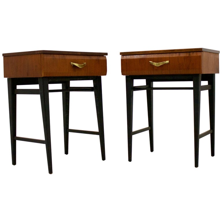 Midcentury Walnut Meredew Italian Influenced Bedside Cabinet Tables ...