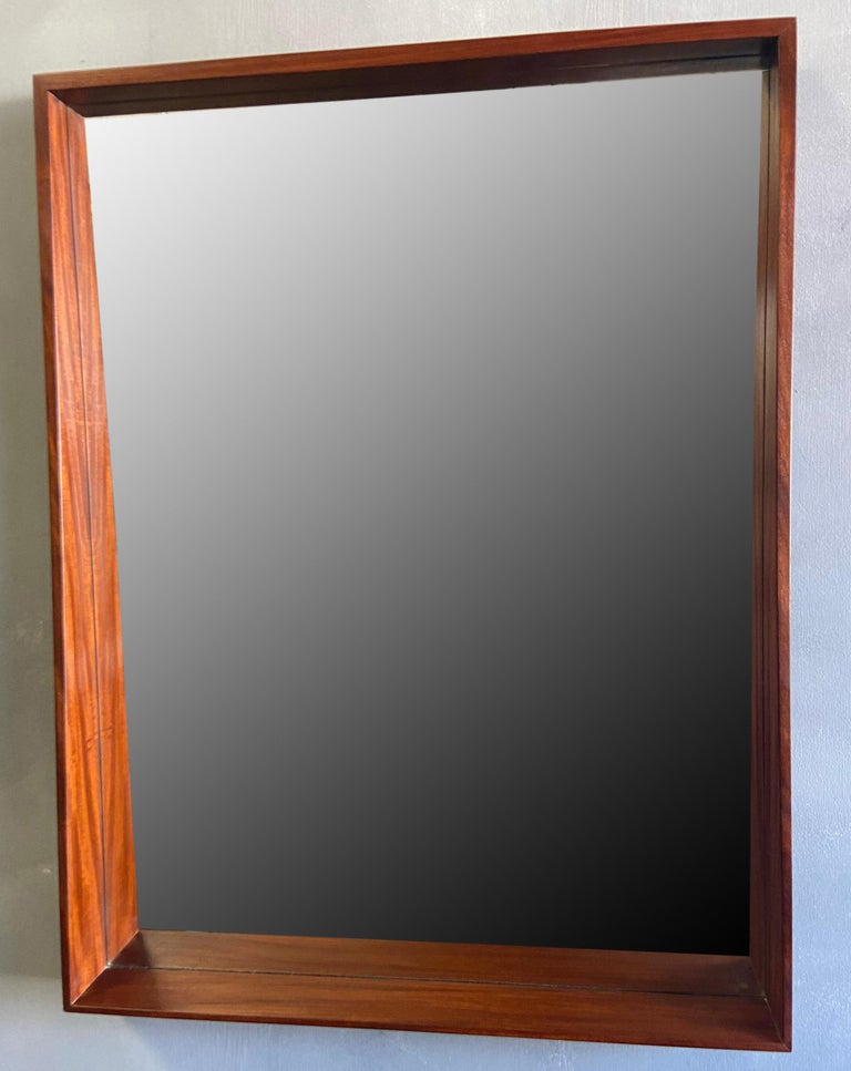 Midcentury Walnut Wall Mirror with Bottom Ledge For Sale at 1stDibs