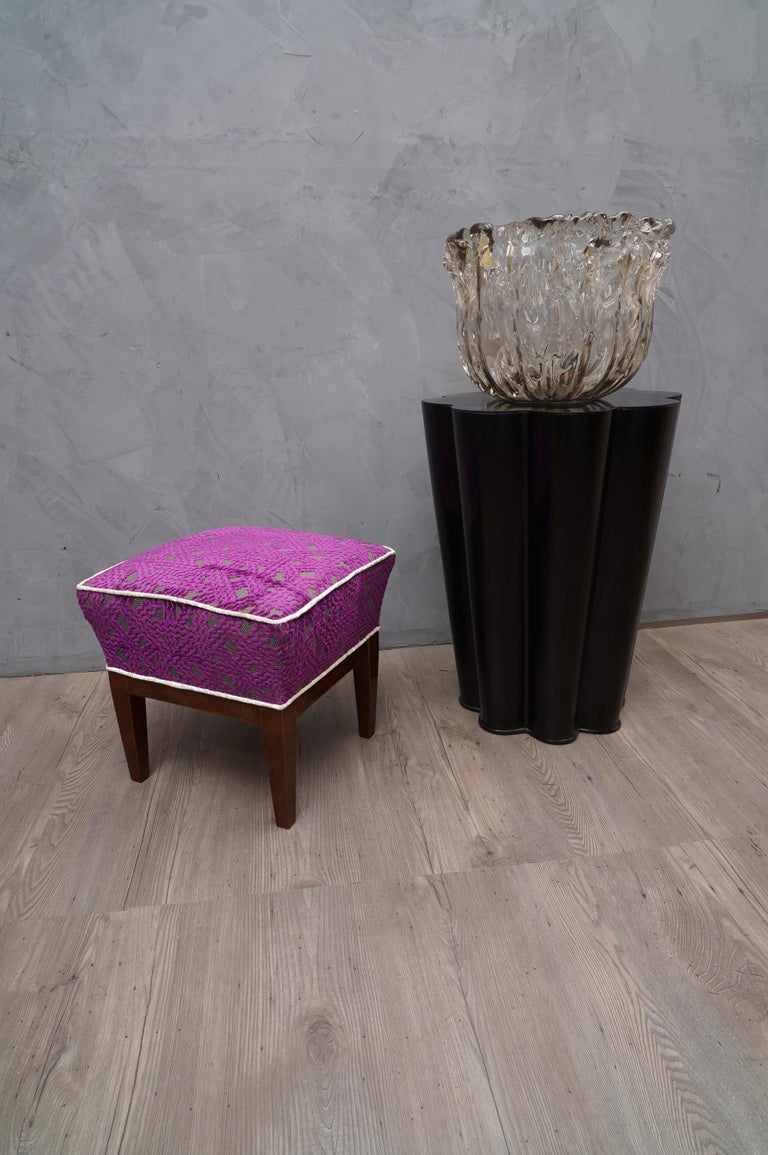 Midcentury Walnut Wood and Velvet Pouf, 1950 at 1stDibs