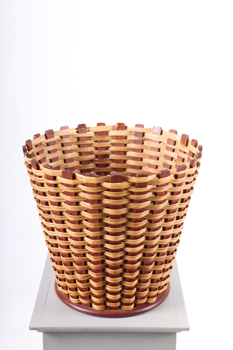 Midcentury Waste Bin in Teak and Cane, Made in Denmark, 1950s For Sale ...