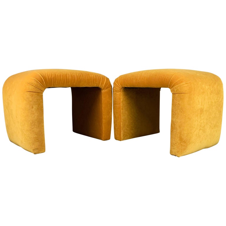 Midcentury Waterfall Upholstered Benches or Stools at 1stDibs