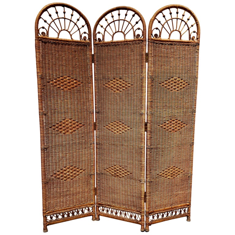 Midcentury Wicker and Rattan Folding Screen at 1stDibs | wicker folding ...