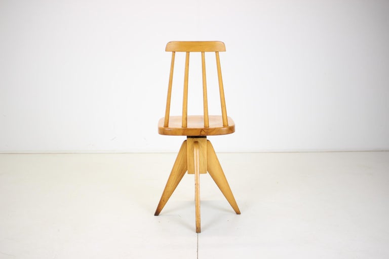 Midcentury Wood Revolving Chair, Czechoslovakia, 1970s For Sale at 1stDibs