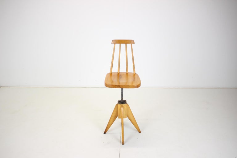 Midcentury Wood Revolving Chair, Czechoslovakia, 1970s For Sale at 1stDibs